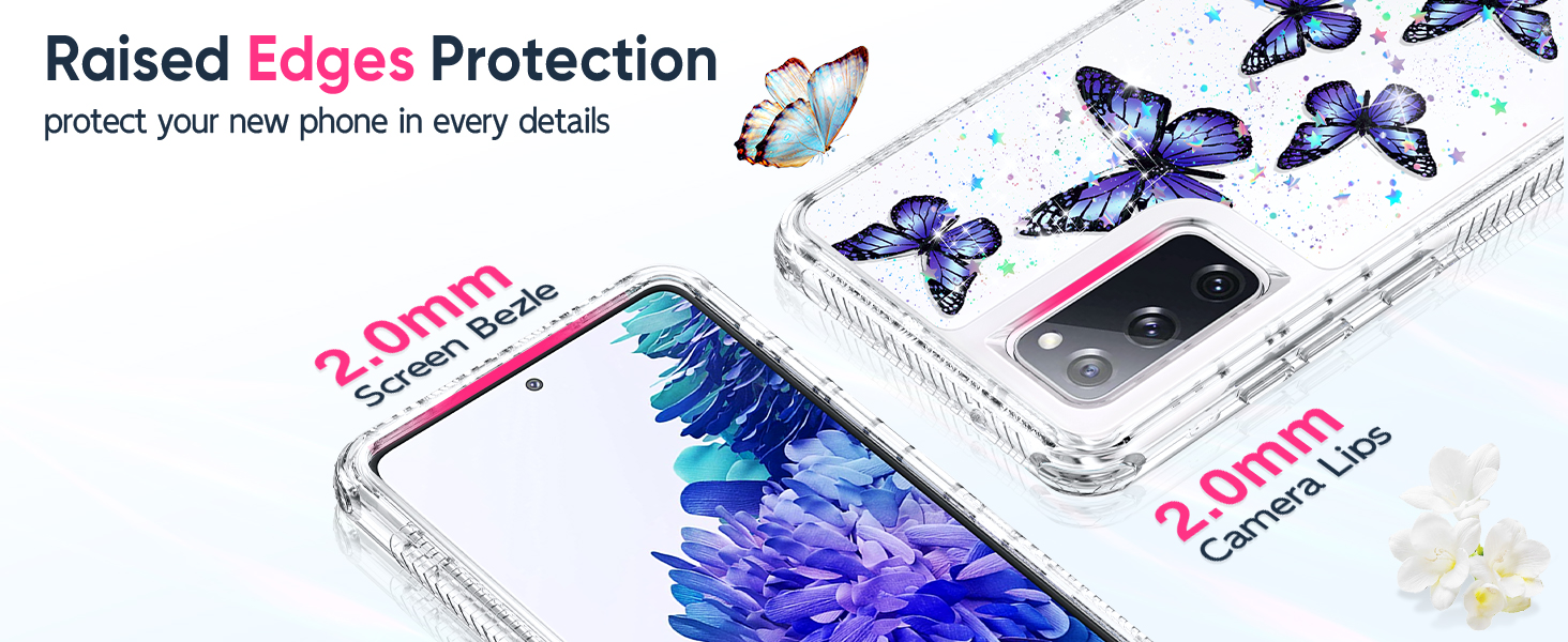 Amazon.com: LeYi for Samsung Galaxy S20 FE 5G Bling Glitter Clear Case with Butterfly Pattern ...