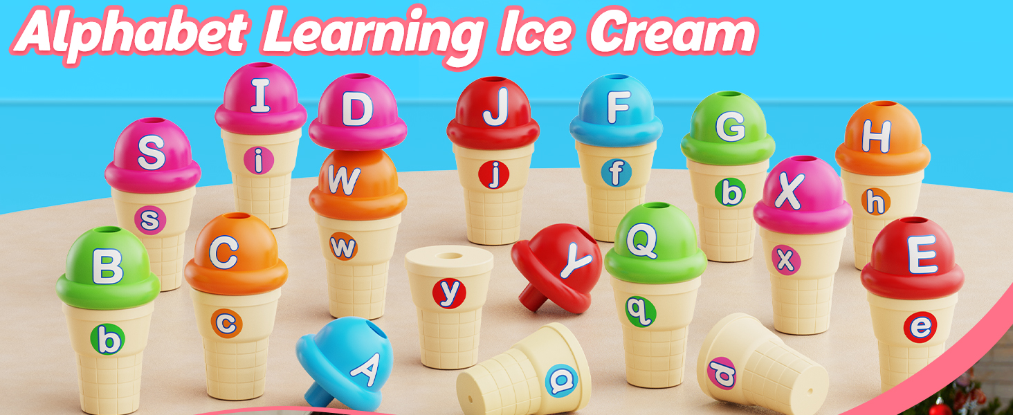 Amazon.com: Kasfalci Alphabet Learning Toys,Ice Cream Toys Play Set,ABC Learning for Toddlers ...
