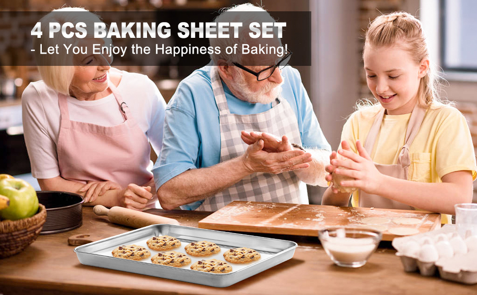 Amazon.com: 4 Pieces Baking Sheet Set, CEKEE Stainless Steel Cookie ...
