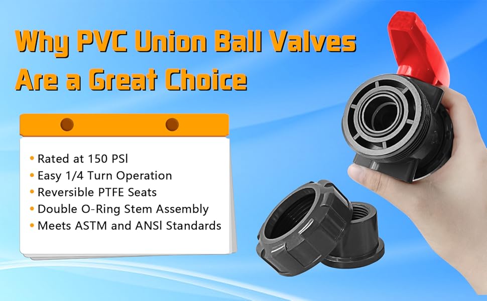 Amazon.com: UPVC 1" NPT Ball Valve, DN25 PVC True Union Full Flow, ASTM EPDM O-ring, 1 inch ...