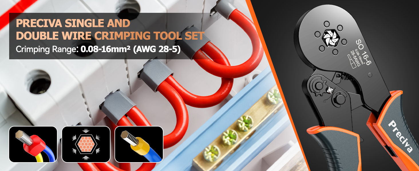 Ferrule Crimping Tool Kit, Preciva Upgrade Double & Single Ferrules Connectors, Hexagonal ...