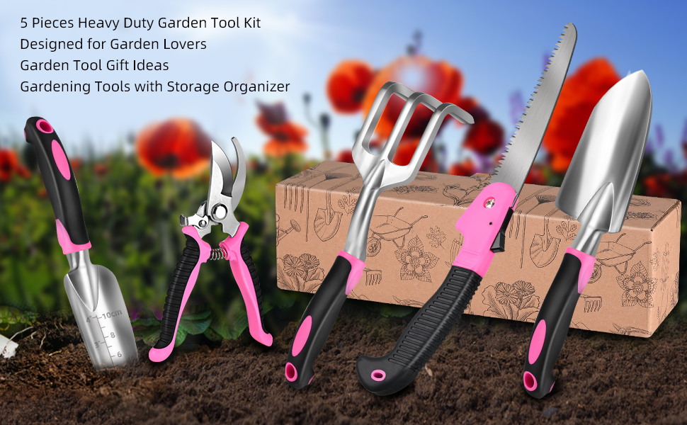 Amazon.com : Garden Tool Set,5-Piece Aluminum Lightweight Gardening Kit with Folding Saw, Trowel ...