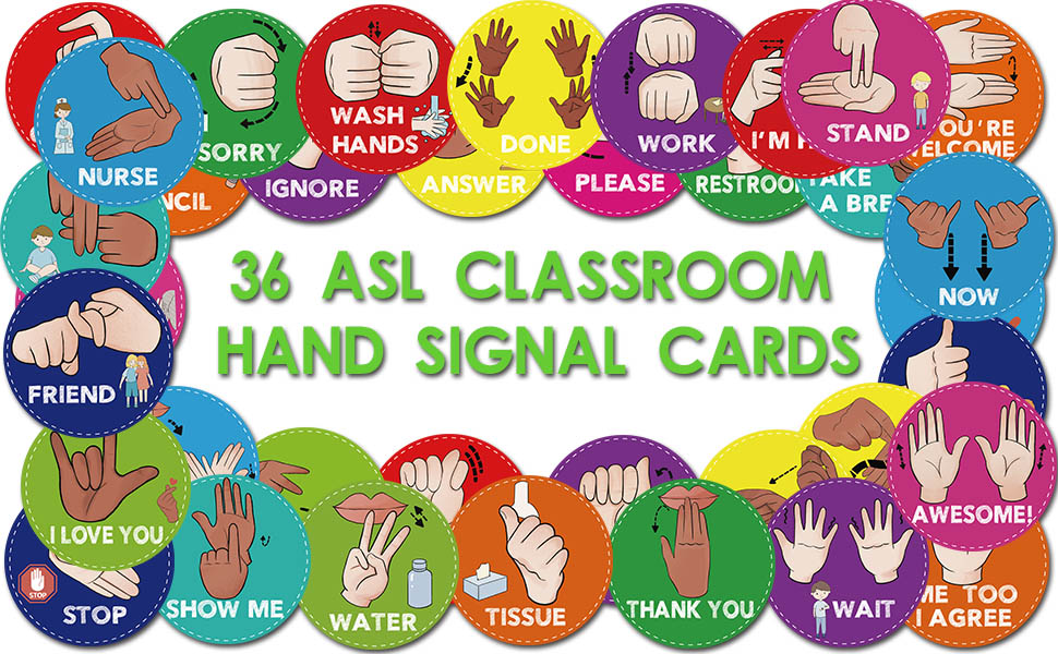 Amazon.com: ASL Classroom Hand Signal Cards - 36 Classroom Hand Signal ...