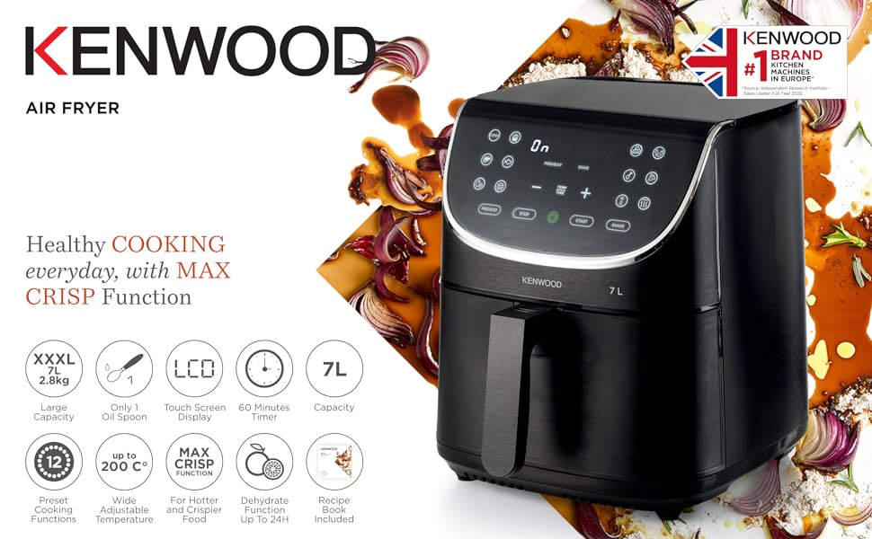 Kenwood Digital Air Fryer, 1800W, 7L, 2.8Kg, Rapid Hot Air Circulation, HFP80.000BK, Black : Buy ...