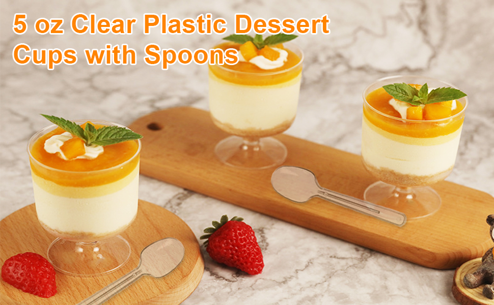 Amazon.com | 50 Pack Clear Plastic Dessert Cups with Spoons 5 oz Mousse ...