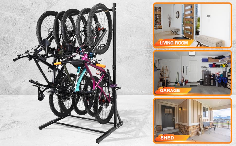Yes4All Freestanding Bike Rack, 300 Lbs 5 Levels Sturdy Steel Vertical Bike Rack, Bike Rack for ...