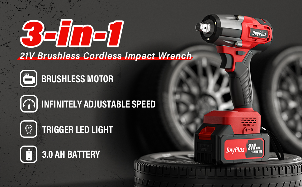 21V 3 in 1 Cordless Impact Wrench Cordless Screwdriver Brushless, 4pcs Scokets, 12 Drill Bits, 1 ...