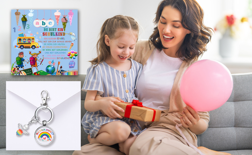 Toctax Einschulung Geschenk Mädchen Junge mit Schutzengel Schlüsselanhänger, Grußkarte und ...