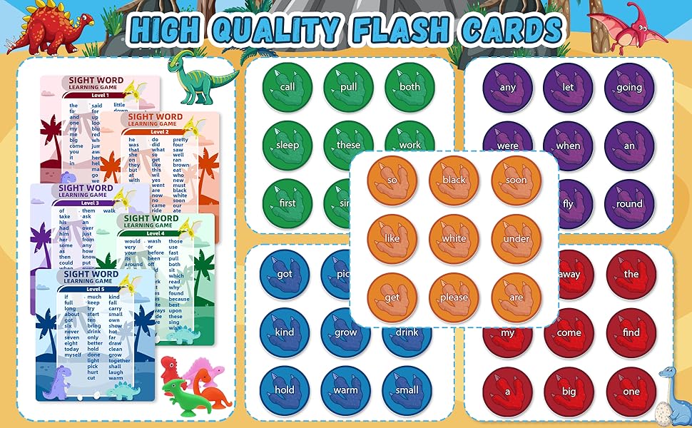 Amazon.com: HAPMARS Dinosaur Sight Word Flash Cards, Educational Indoor ...