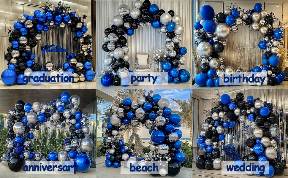 Amazon.com: Blue Silver Balloons Double Stuffed Royal Blue Black Balloon Garland Latex Black ...