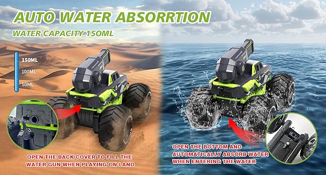 Amazon.com: 1:16 Amphibious Remote Control Car with Shooting Water Gun ...