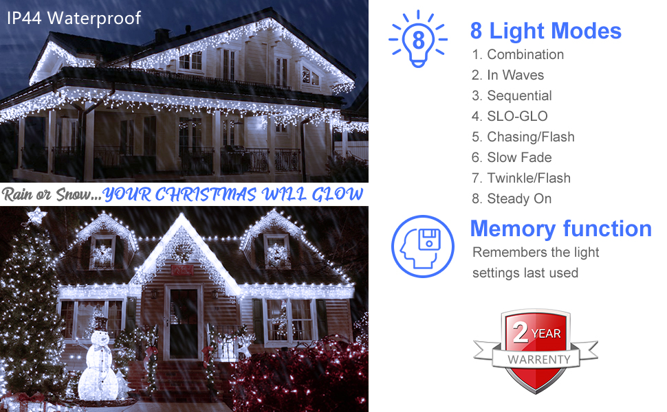 Sumairs Icicle Lights Outdoor, 17M 480 LED Icicle Outdoor Christmas ...