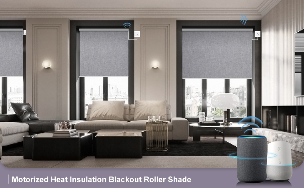 Graywind Motorized Shades 100% Blackout Compatible with Alexa Google WiFi Smart Hardwired Window ...