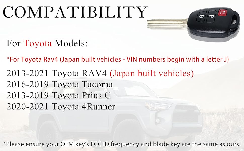 Amazon.com: MechanMagic Key Fob Remote Replacement Fits for Toyota 2013 ...