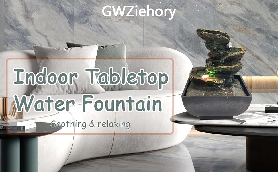 Amazon.com: GWZiehory Indoor Tabletop Fountain Water Fountain with Light and Natural Waterfall ...