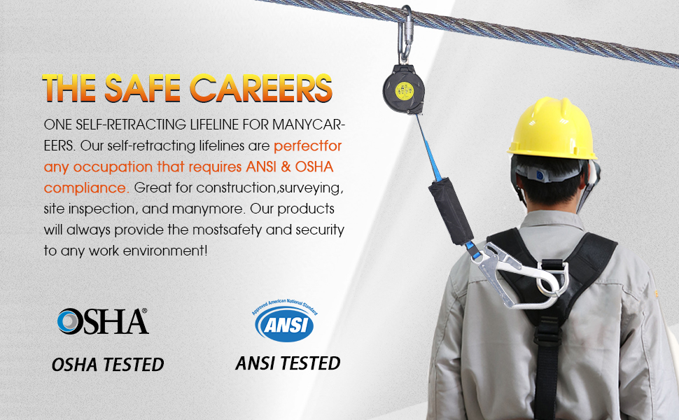 Amazon.com: 6FT Self Retracting Lifeline Fall Protection Retractable Lanyard, Fall Arrest Safety ...