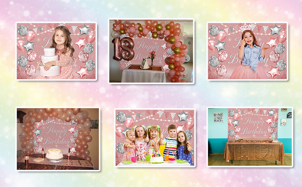 Amazon.com : INRUI Purple Happy Birthday Party Photography Background Silver Glitter Balloons ...