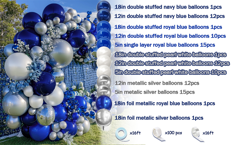 Amazon.com: Navy Blue White Balloons Royal Blue Balloon Garland Pearl White Silver Balloon Arch ...