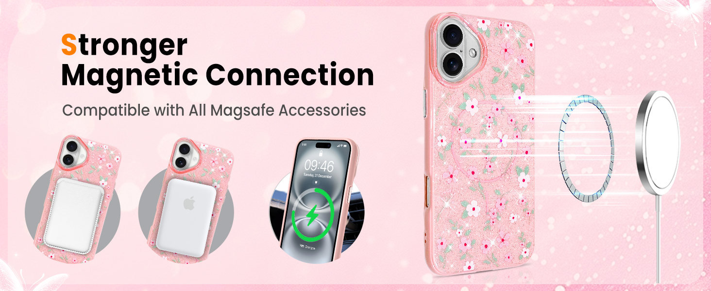 Amazon.com: SOKAD Magnetic Flower for iPhone 16 Plus Case, Aesthetic Pink Floral Design ...