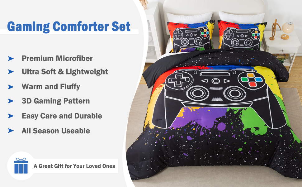 Amazon.com: Andency Gaming Comforter Set Queen Size, Gaming Bedding Set for Boys Teens Kids ...