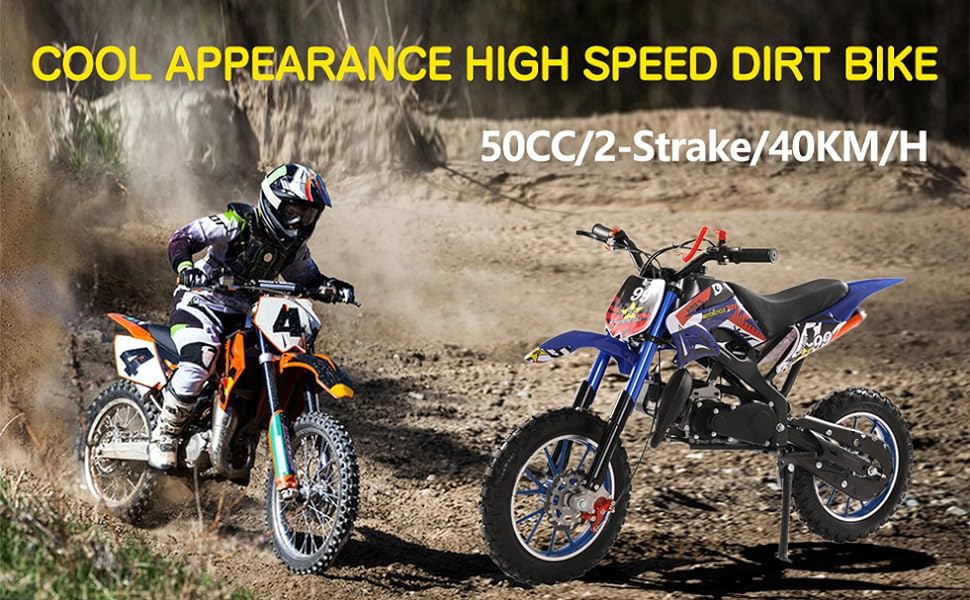 Amazon.com: cdar 49cc Kids Dirt Bike, 2-Stroke Gas Power Mini Motorcycle Off-Road Tires Shock ...