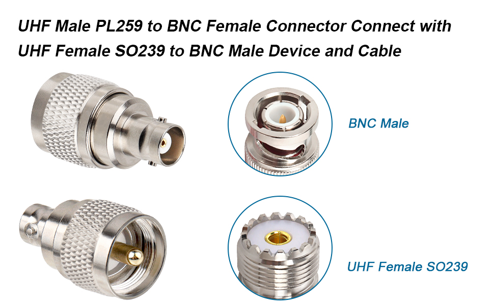Amazon.com: XRDS -RF BNC Female to UHF Male Connectors 2PCS, BNC to PL259 Connector RF Coaxial ...