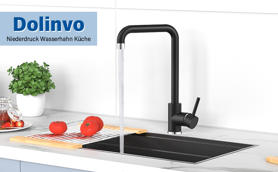 Niederdruck Wasserhahn Küche Armatur aus Edelstahl, Dolinvo Niederdruck Küchenarmatur mit 3 ...