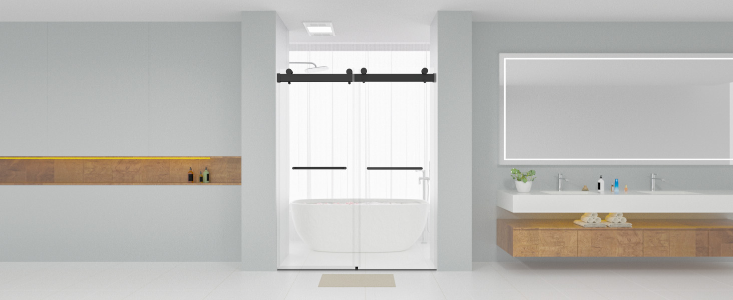 68-72" W x 76" H Frameless Double Sliding Shower Door, Bathroom Glass Door with 3/8" (10mm ...