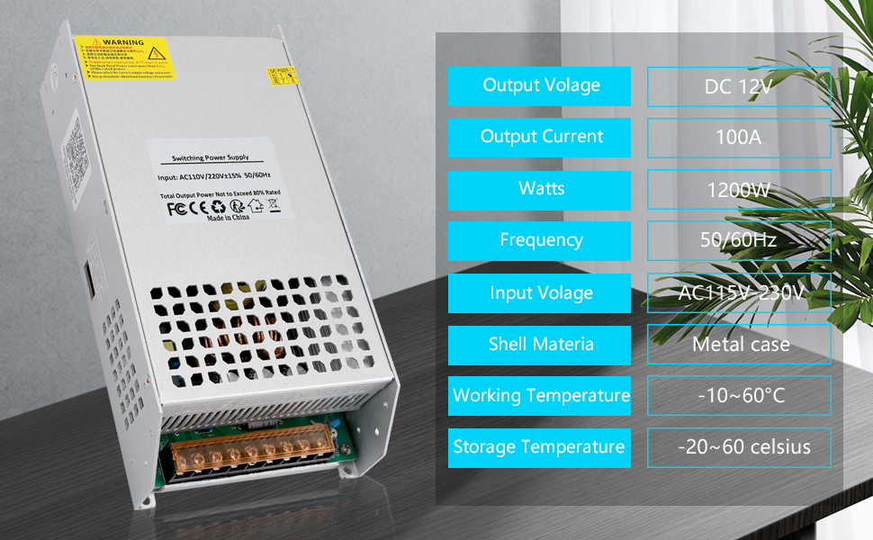 Amazon.com: NUOWEIDE DC 12V 100A 1200W Power Supply 110V AC to DC 12V Converter 100A 1200W ...