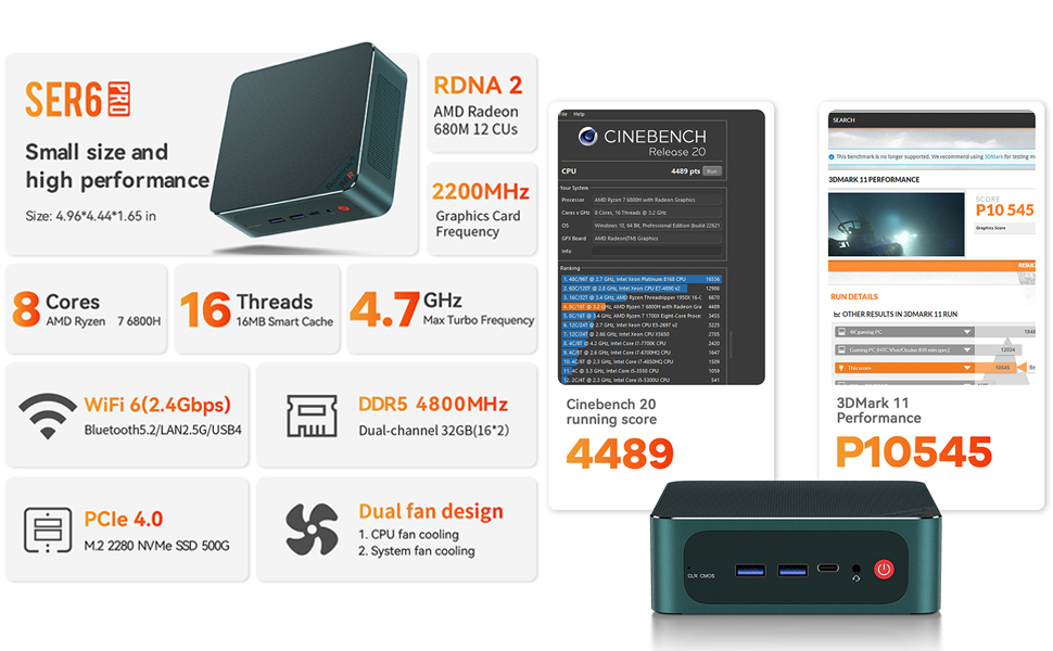 Amazon.com: Beelink SER6 PRO Mini PC, Mini Computers with AMD Ryzen 7 6800H (8C/16T up to 4.7Ghz ...