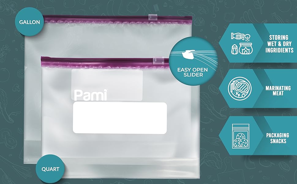 Amazon.com: PAMI Thick Leakproof Reusable Slider Zipper Food Storage Bags for Pantry and Freezer ...