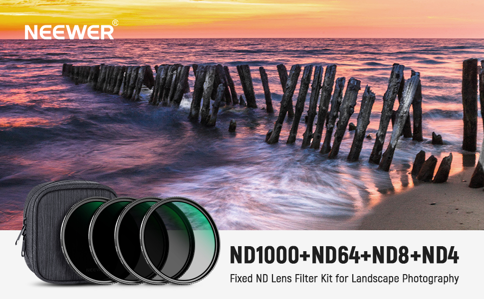 NEEWER 77mm Fixed ND Filter Kit ND1000 ND64 ND8 ND4 Neutral Density Filter Set Double Sided 30 ...