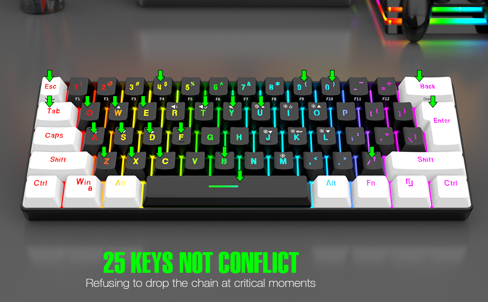 Amazon.com: 7KEYS 60% Mini Gaming Keyboard Wired, 61 Keys Cute RGB ...