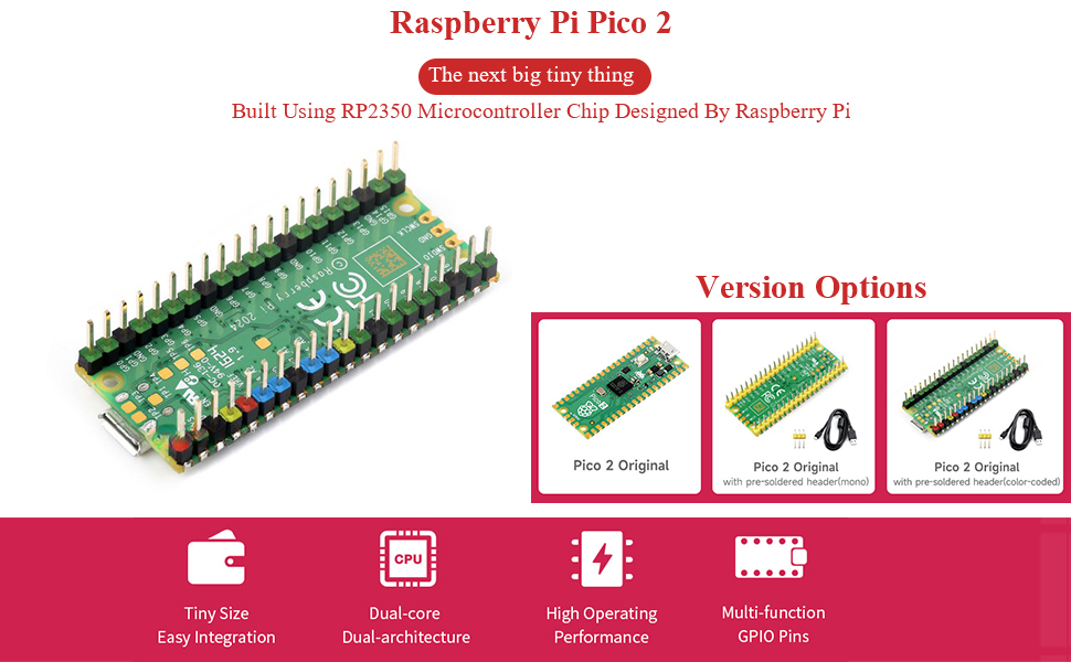 Amazon.com: Pico 2 Kit with Color Pre-Soldered Header Compatible with Raspberry Pi Pico 2 ...