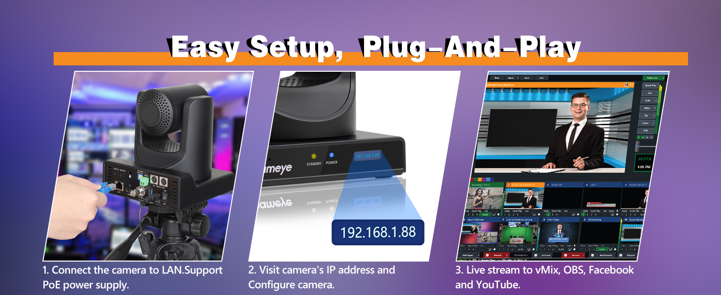 Amazon.com: Chameye NDI HX3 PTZ Camera Bundle 20x Optical Zoom AI Auto ...