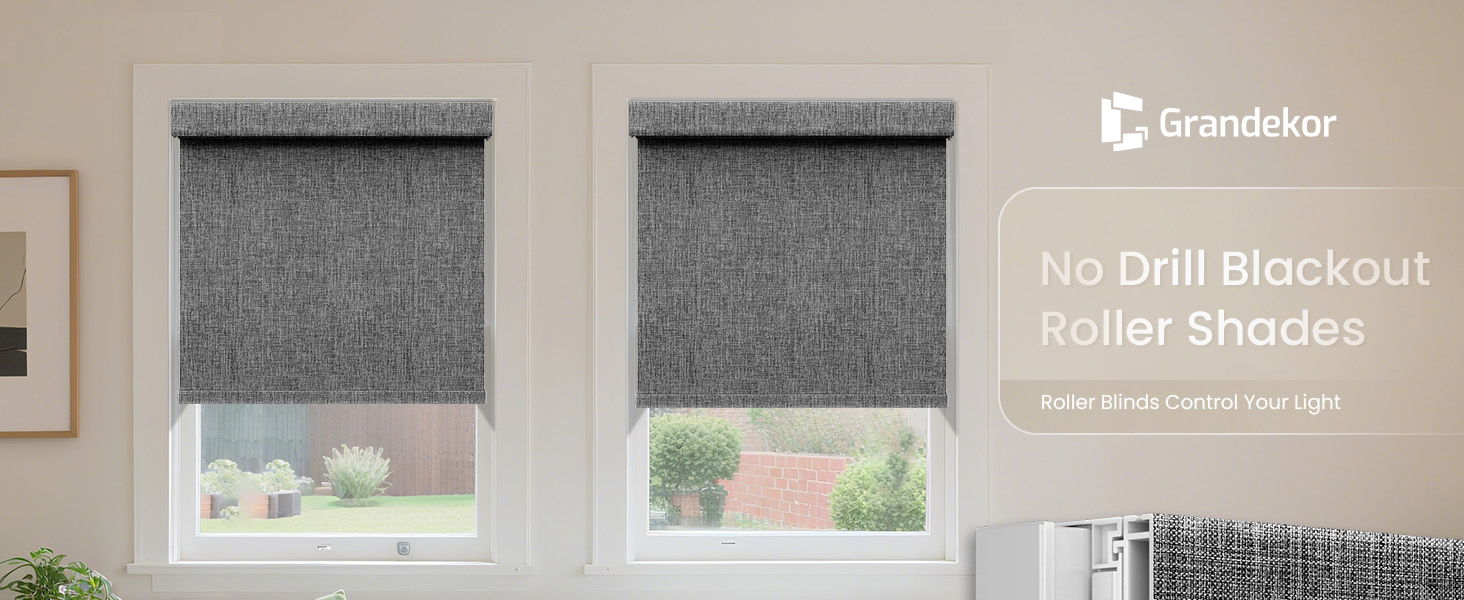 Amazon.com: Grandekor No Drill No Tools Blackout Roller Shades for Windows, Hemp-Charcoal Gray ...