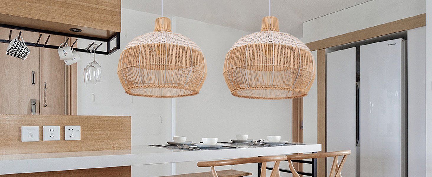 Arturesthome White Rattan Pendant Light, Farmhouse Coastal Wicker ...