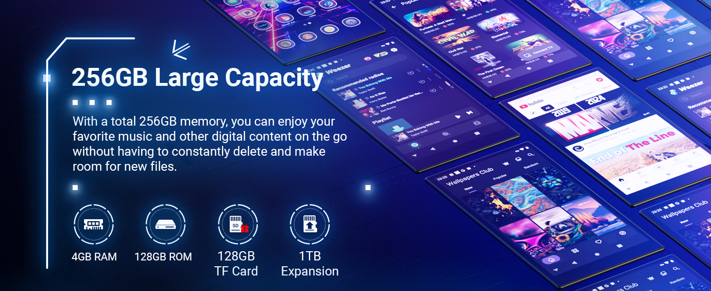 Amazon.com: MECHEN 256GB WiFi MP3 Player with Bluetooth, Android 13 and Wi-Fi Streaming, 5 ...