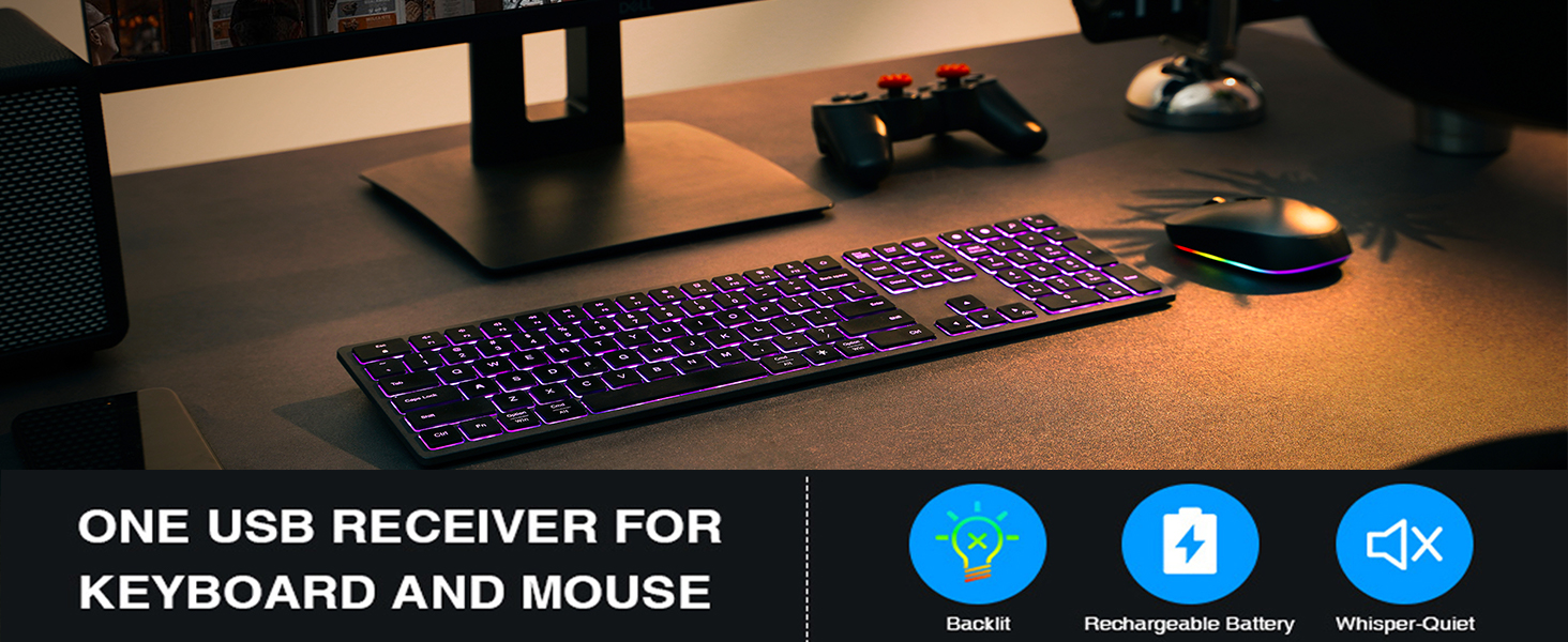 Seenda Backlit Wireless Keyboard Mouse Full Size Rechargeable Keyboard And Mouse Set