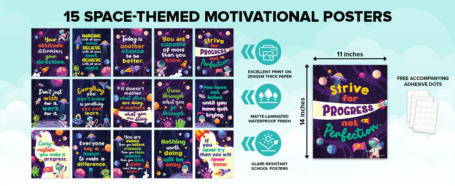 Amazon.com : Decorably Motivational Posters for Classroom - 15 Space ...
