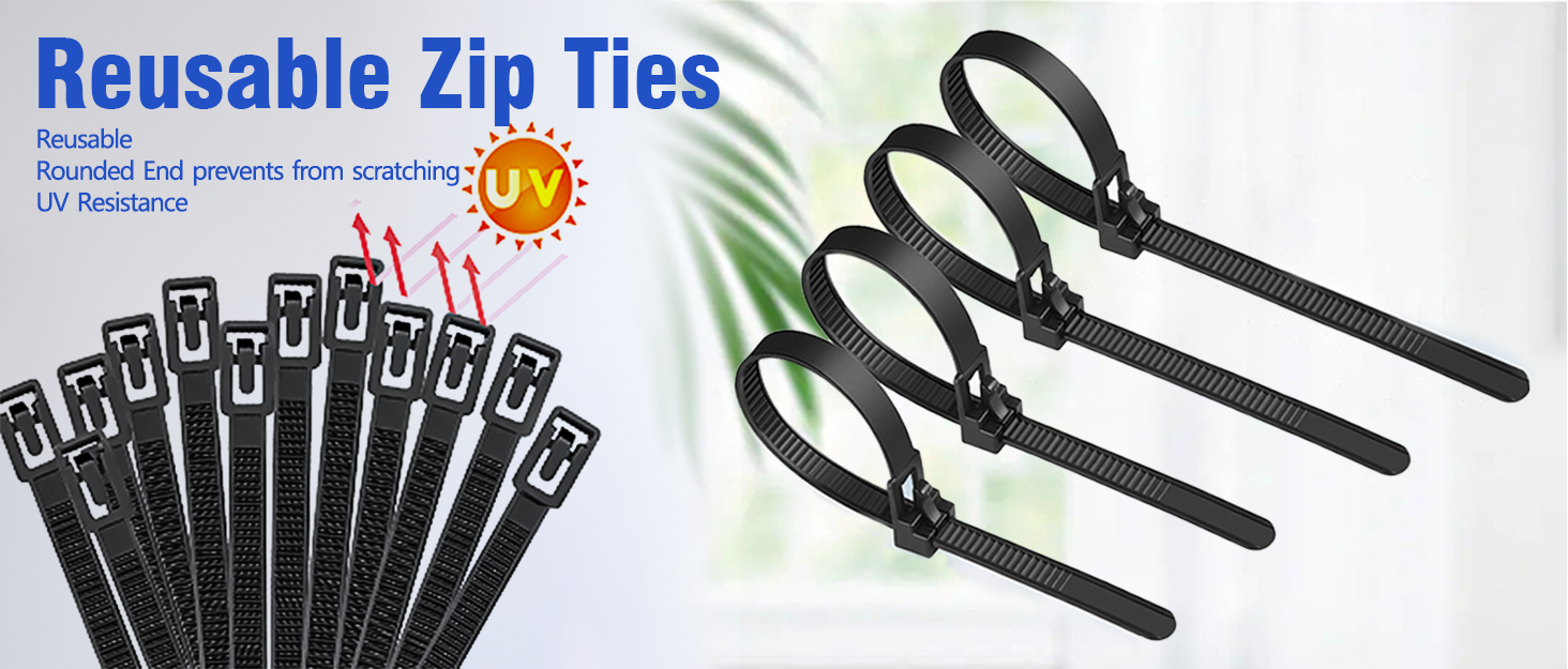 Reusable Zip Ties Assorted Sizes 6+8+10+12 Inch 200 Packs Releasable Zip Tie Heavy Duty Round ...