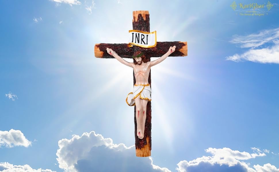 Buy KariGhar Resin Holy Cross, Jesus Christ, Cross Jesus, Statue Catholic Wall Hanging Idol for ...