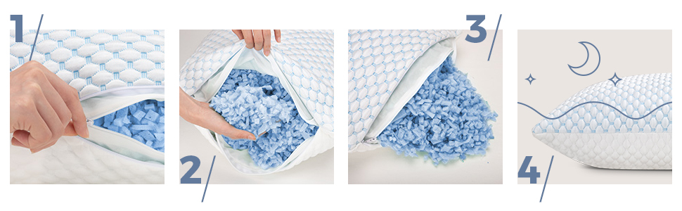 Amazon.com: OSBED Shredded Memory Foam Pillows Queen Size Set of 2, Cooling Pillows for Sleeping ...