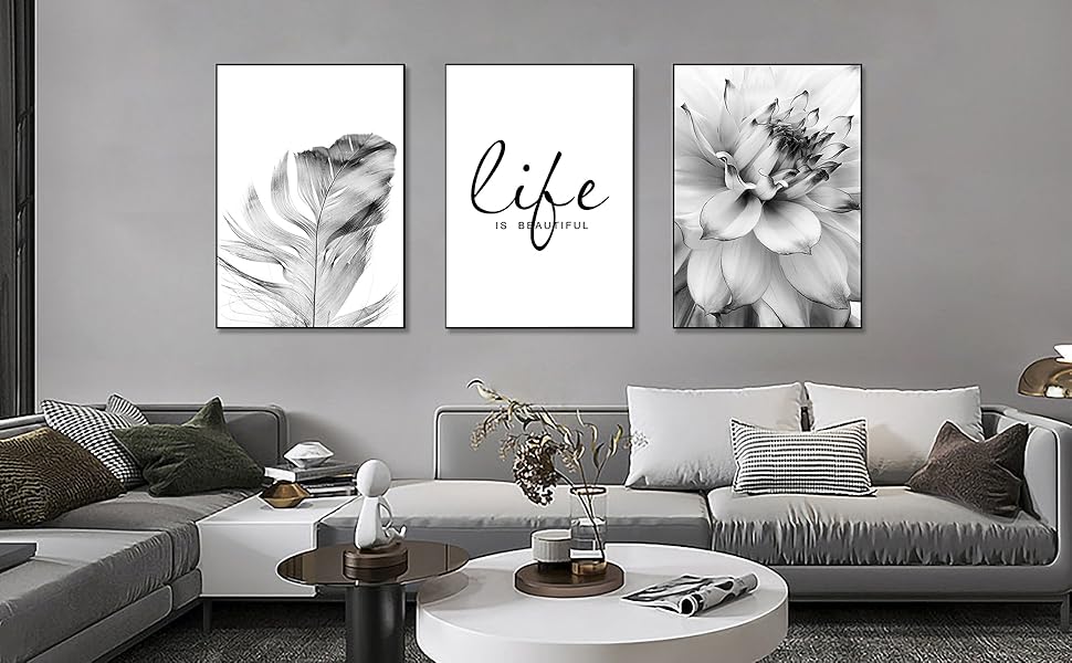 Amazon.de: Trayosin 3-teiliges Premium Poster Set Aesthetic Blume Schwarz Weiß Feder Löwenzahn ...