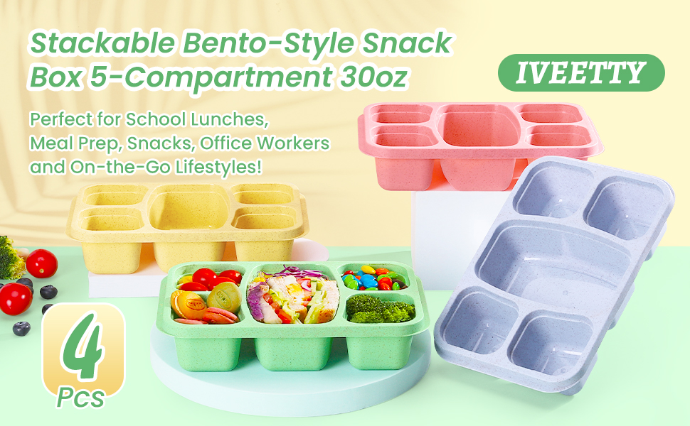Amazon.com: IVEETTY Bento Boxes Adult Lunch Containers 4 Pack, 5 Compartment Reusable Lunchable ...