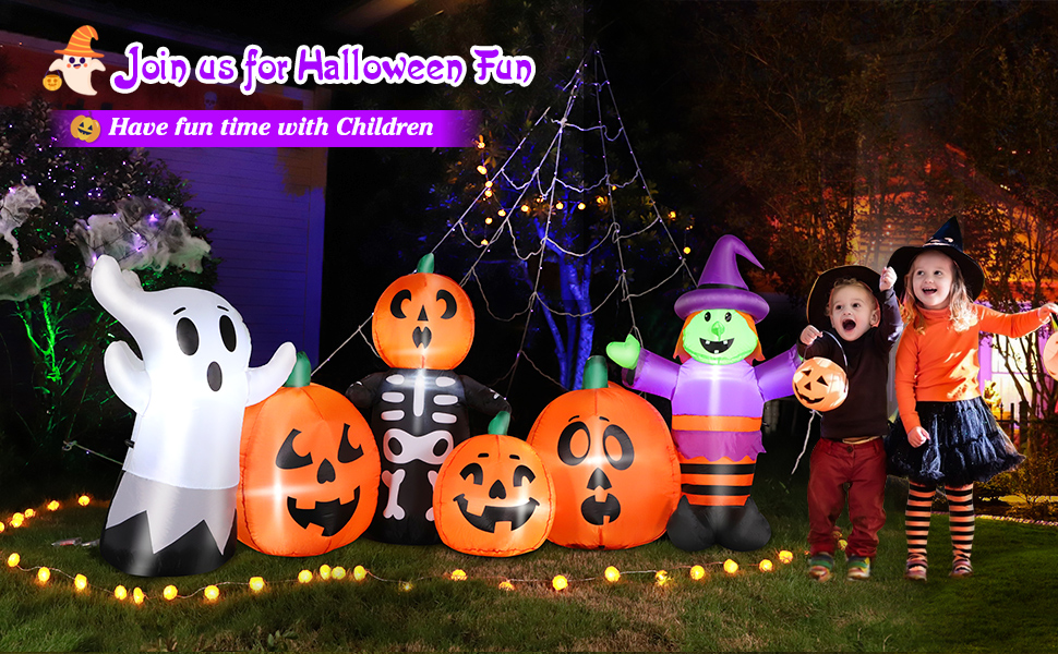Amazon.com: 8FT Length Halloween Inflatables Pumpkin Outdoor Decoration, Witch, Ghost, with Blow ...