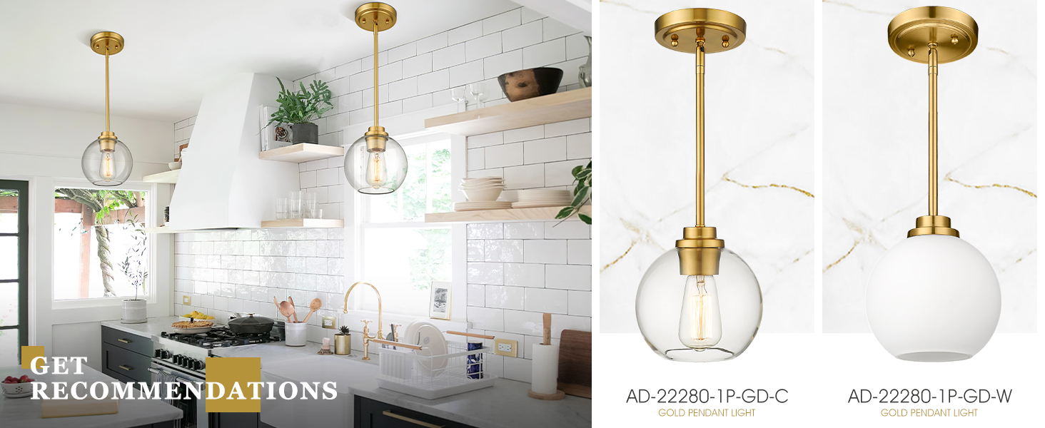 Audickic Pendant Lights Kitchen Island, Modern Gold Pendant Light with ...