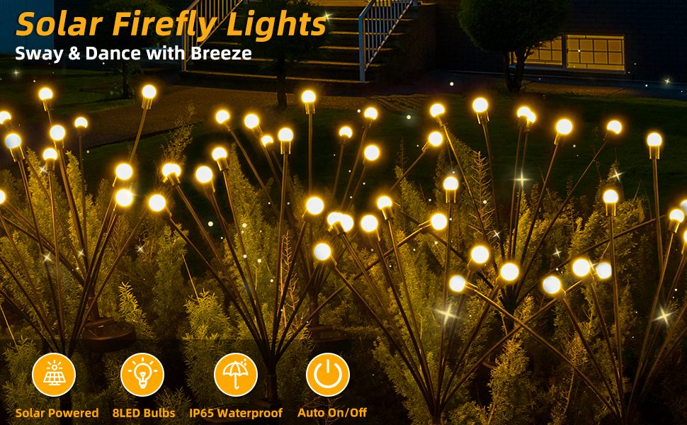Upgraded Solar Firefly Lights, Garden Firefly Lights 5 Pack Swaying Fireflies Light in Wind ...