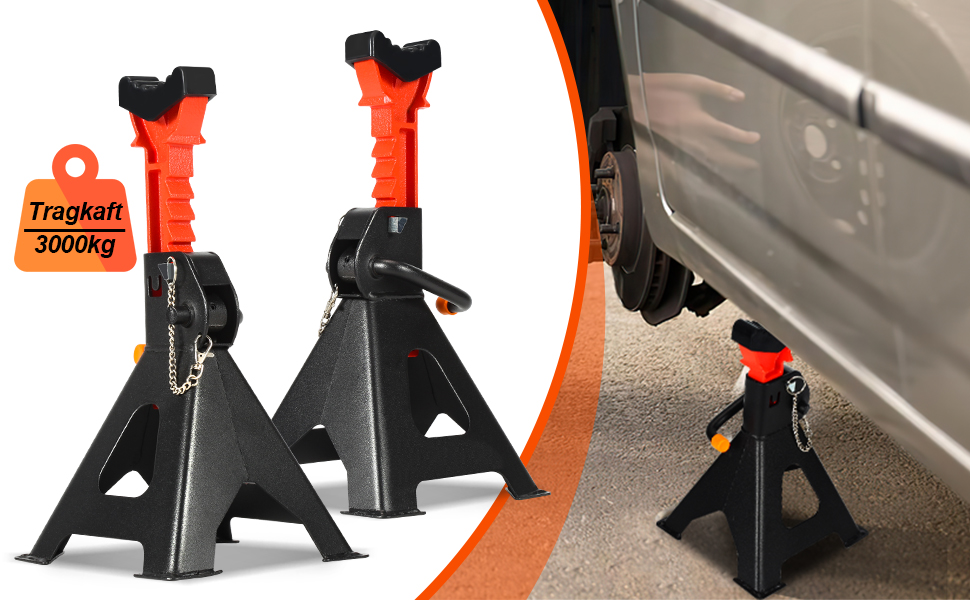Cecaylie Unterstellbock 3T Höhenverstellbar 2×, Unterstellböcke kfz Werkzeug mit Sicherung und ...