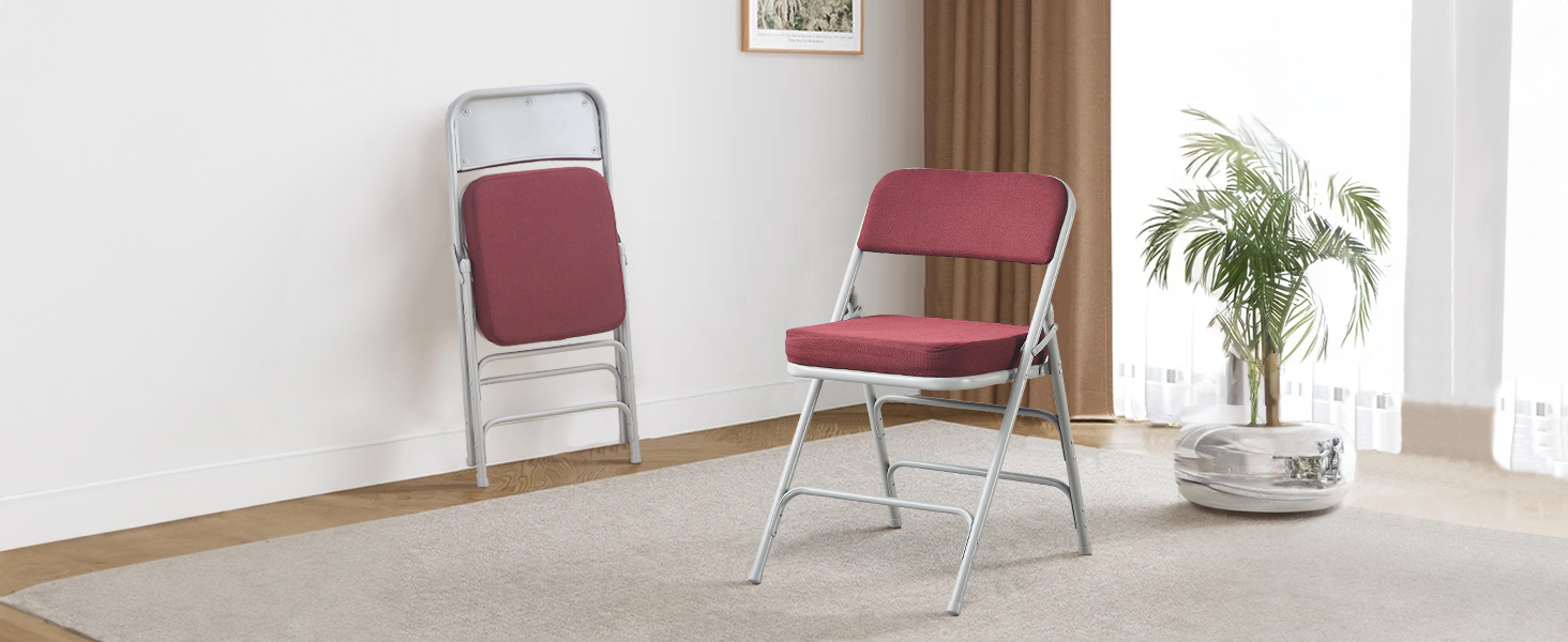 KAIHAOWIN Folding Chairs with Ultra Thick Padded Seat Foldable Chair Indoor Comfortable Metal ...